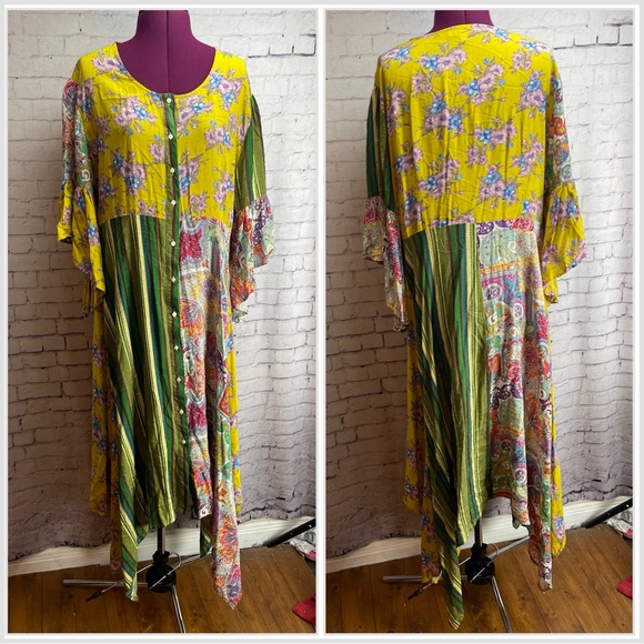 Umgee | Dresses | Umgee Size Xl Patchwork Style Midi Dress Handkerchief ...